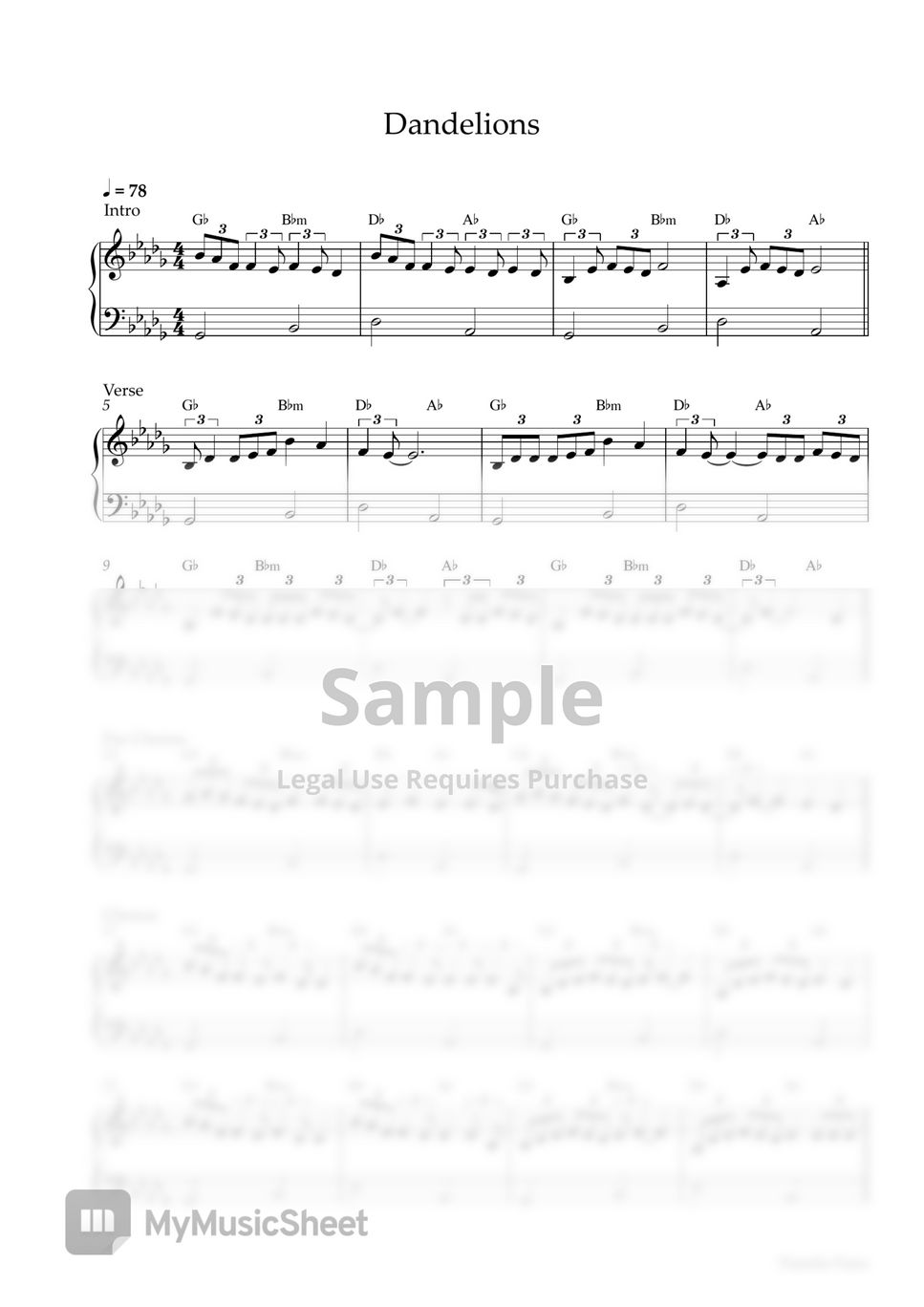 Ruth B. - Dandelions (EASY Piano Sheet) 曲谱 by Pianella Piano