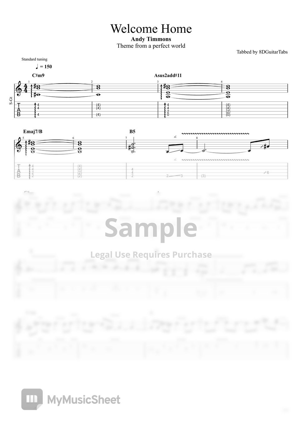 Andy Timmons - Welcome Home TAB+1 Staff by 8DGuitarTabs