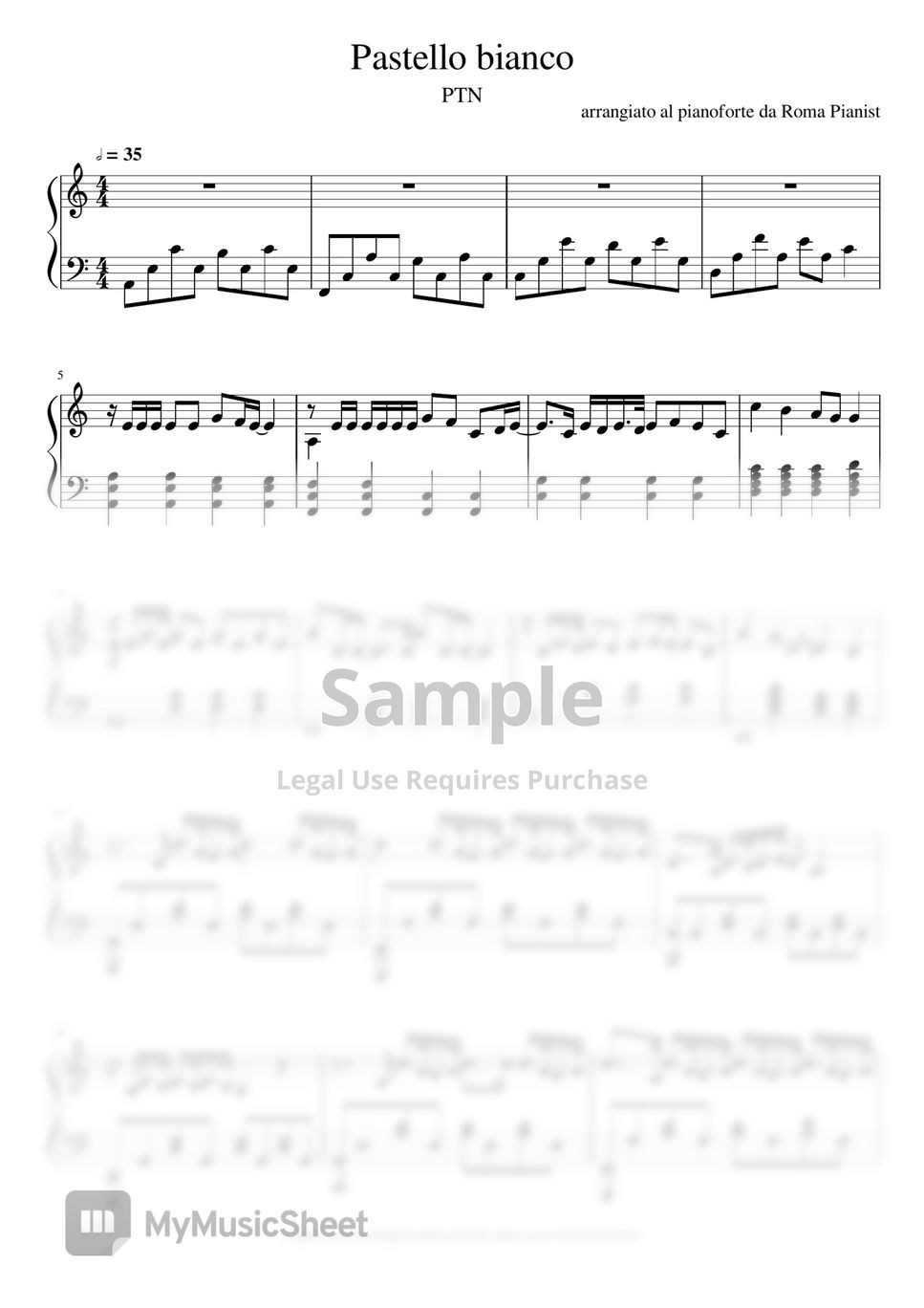 Pinguini Tattici Nucleari - Pastello Bianco 樂譜 by Roma Pianist