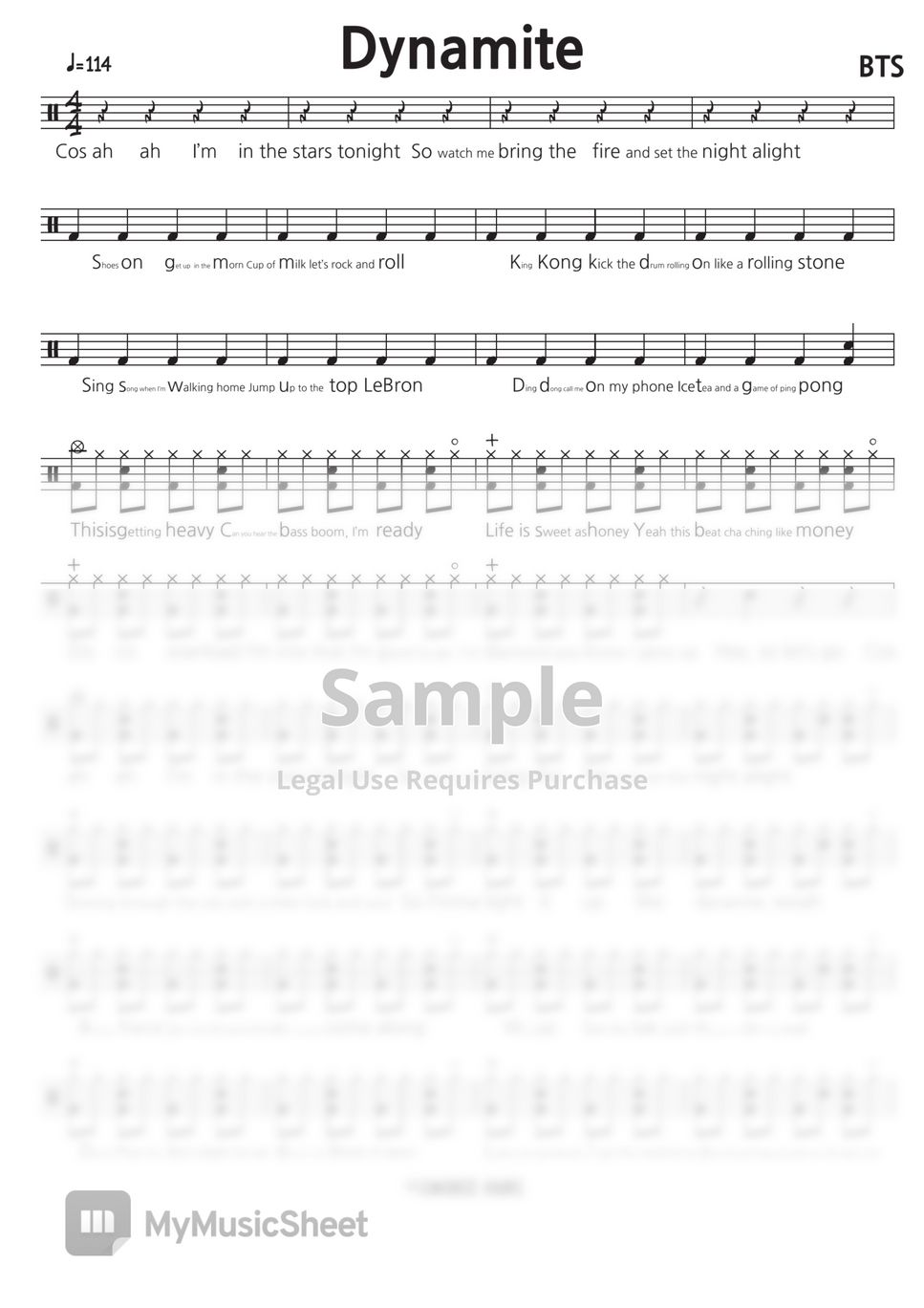 BTS - Dynamite Sheets by Gwon's DrumLesson