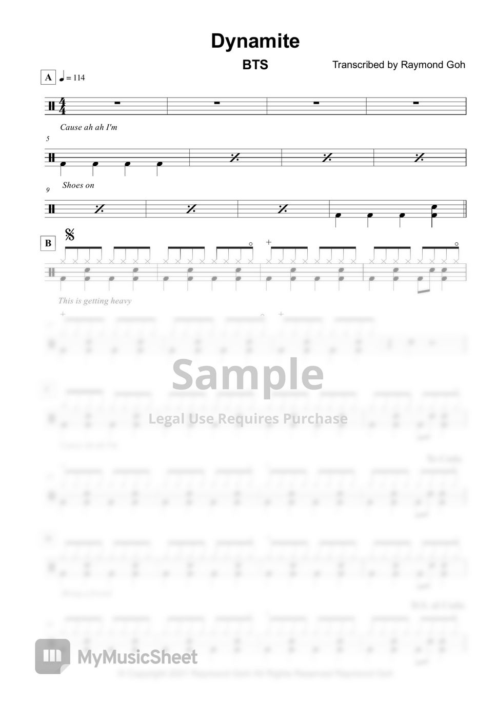 BTS - Dynamite Sheets by Raymond Goh