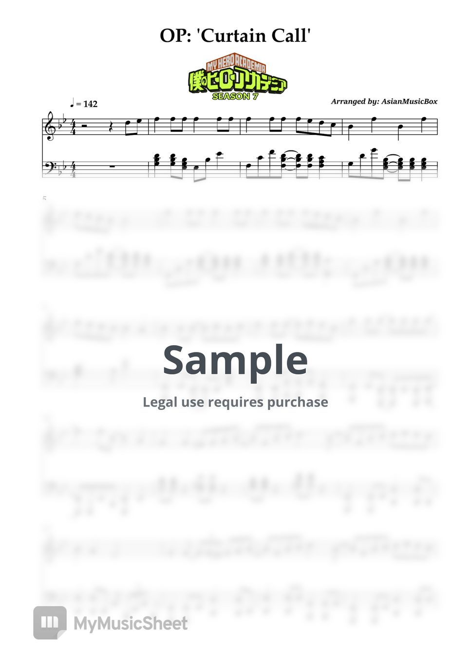 Boku no Hero Academia / Yuuri (優里) - OP：'Curtain Call' (Sheet, MIDI ...