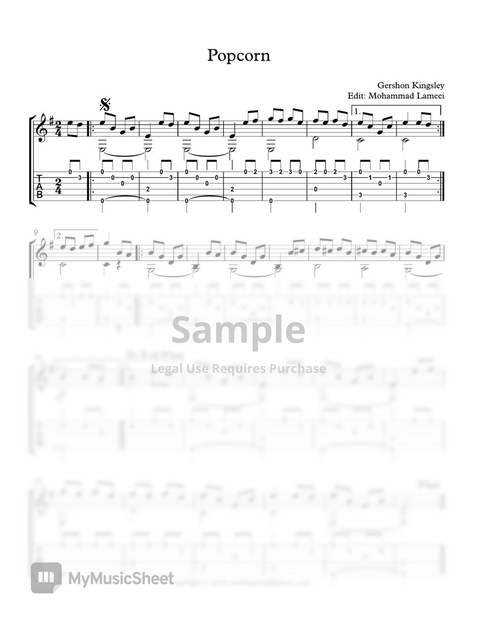 Gershon Kingsley - Popcorn Tab + 1staff by Mohammad Lameei