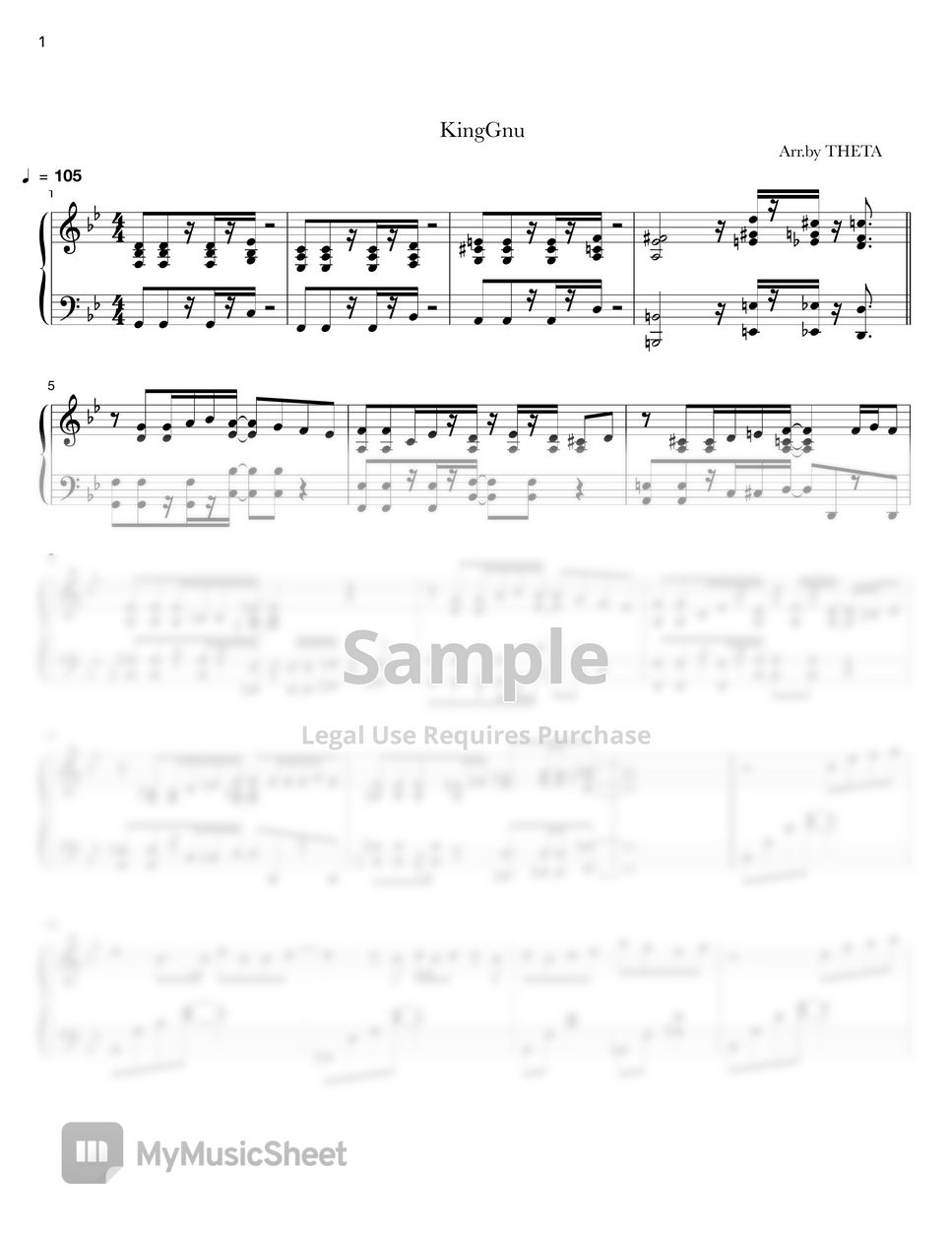 King Gnu - Kasa Sheets by THETA PIANO