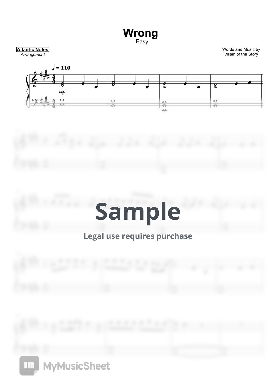 Villain of the Story - Wrong Sheet Music by Atlantic Notes