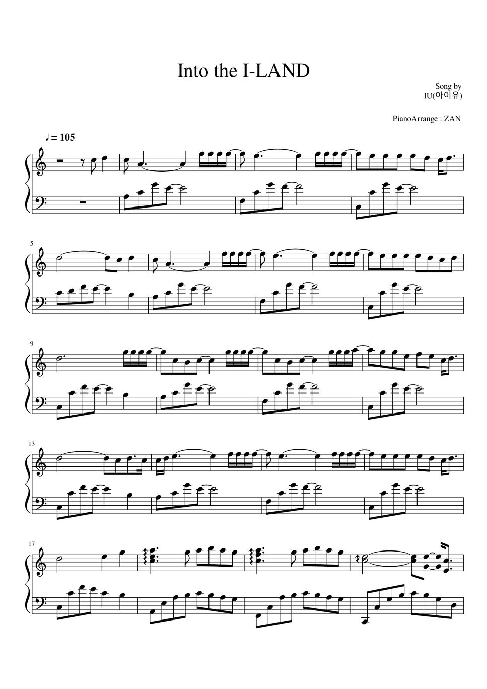 IU(아이유) - Into the I-LAND | Piano Cover 악보 by ZAN