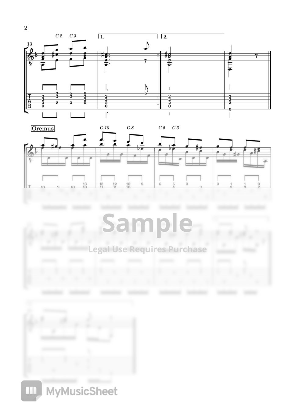 Francisco Tarrega - Endecha Oremus タブ+五線譜 by LemonTree
