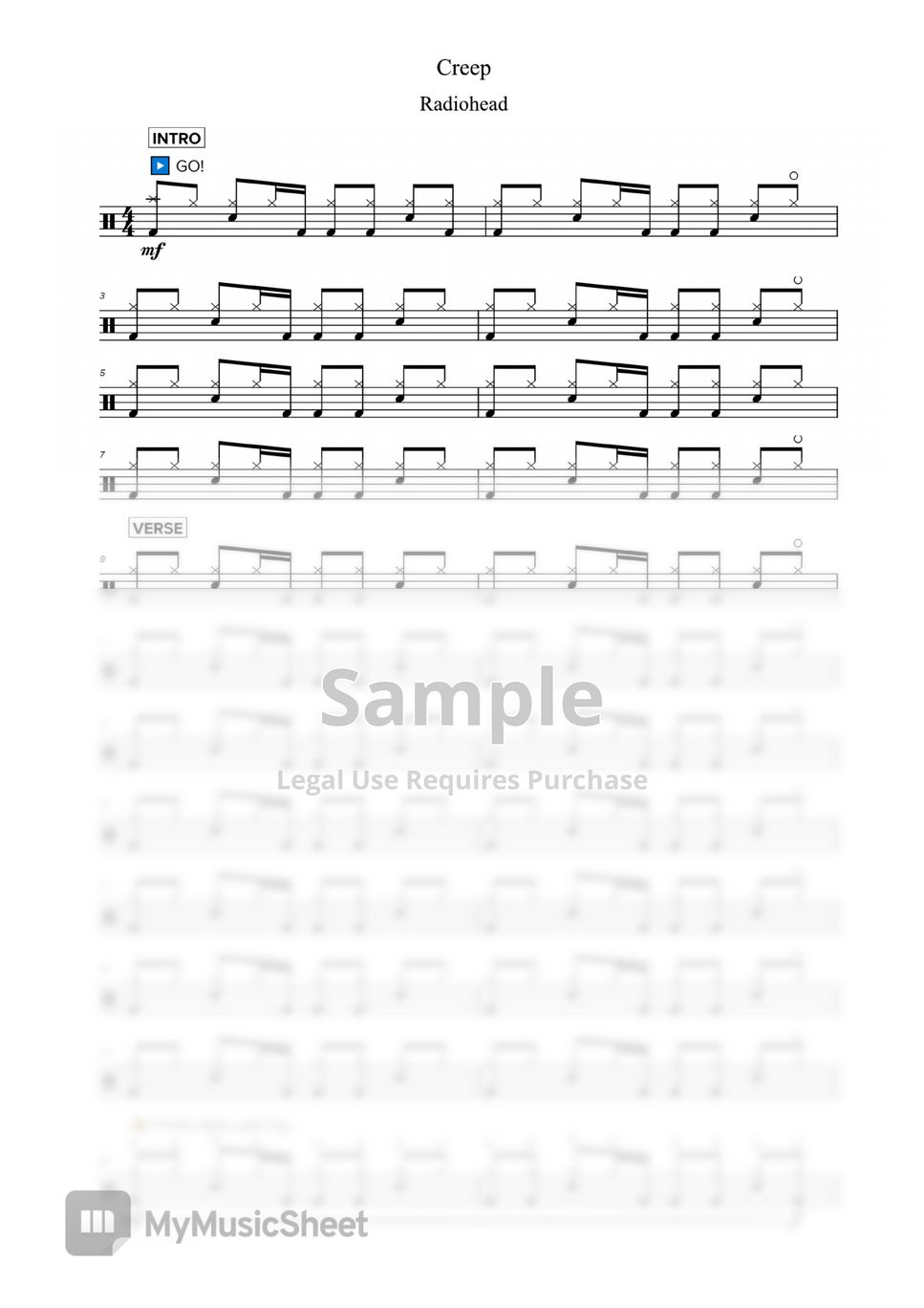 Radiohead - Creep Sheet Music by Magic Drum Sheets