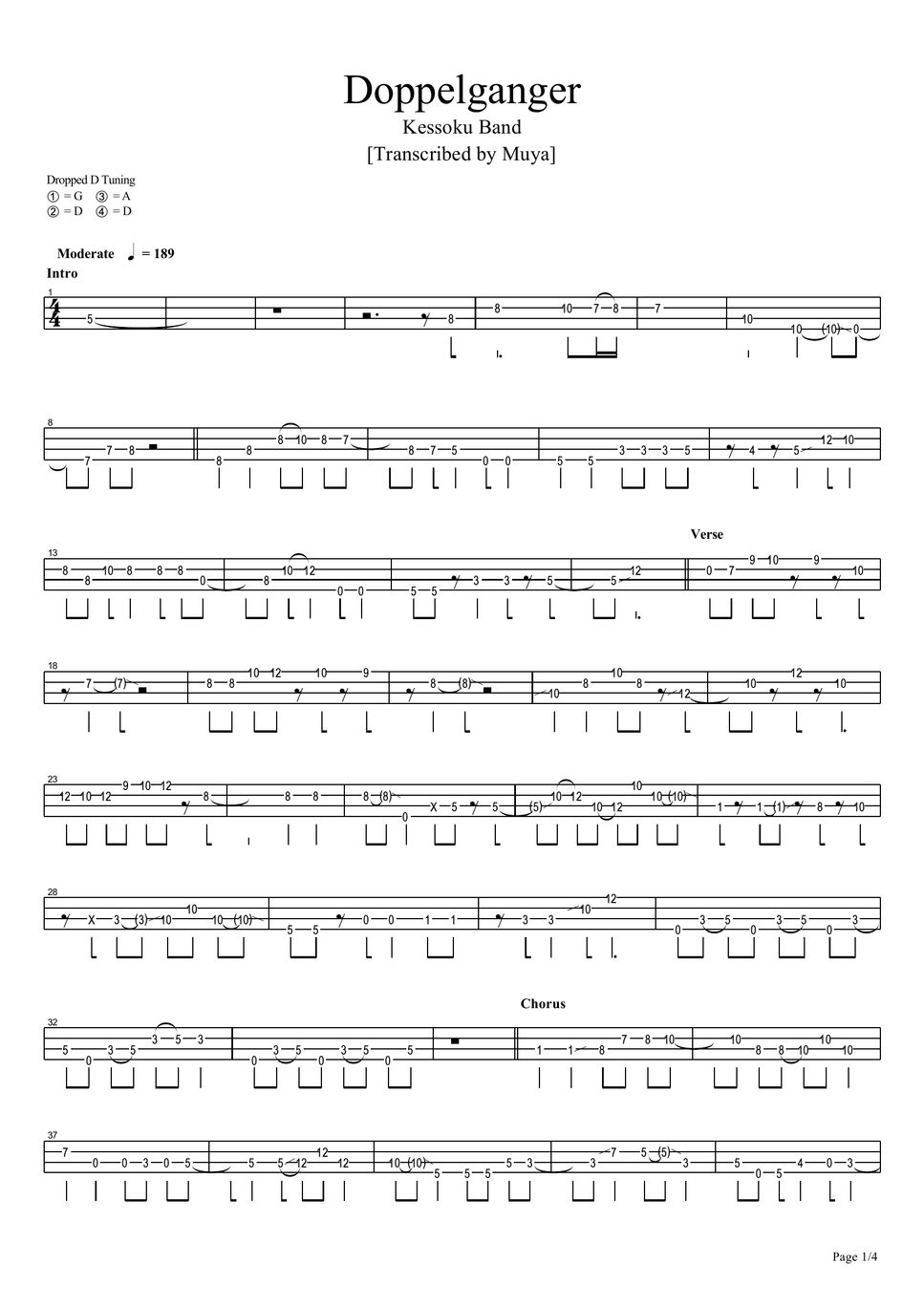 Kessoku Band - Doppelganger (Bass TAB) Sheets by Muya