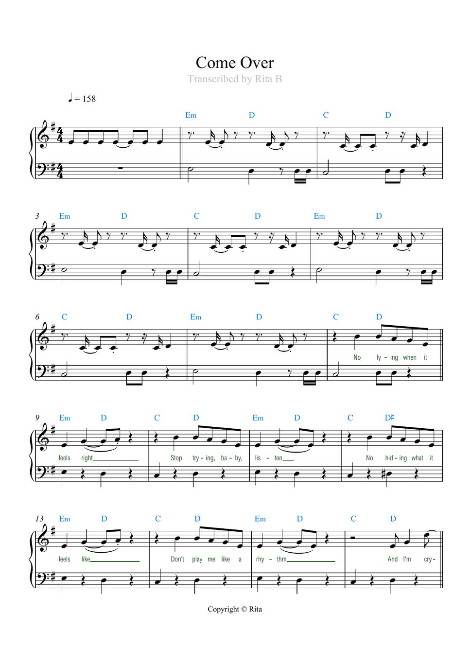 LE SSERAFIM - Come Over (lyrics, chords) Partitura by RITA B