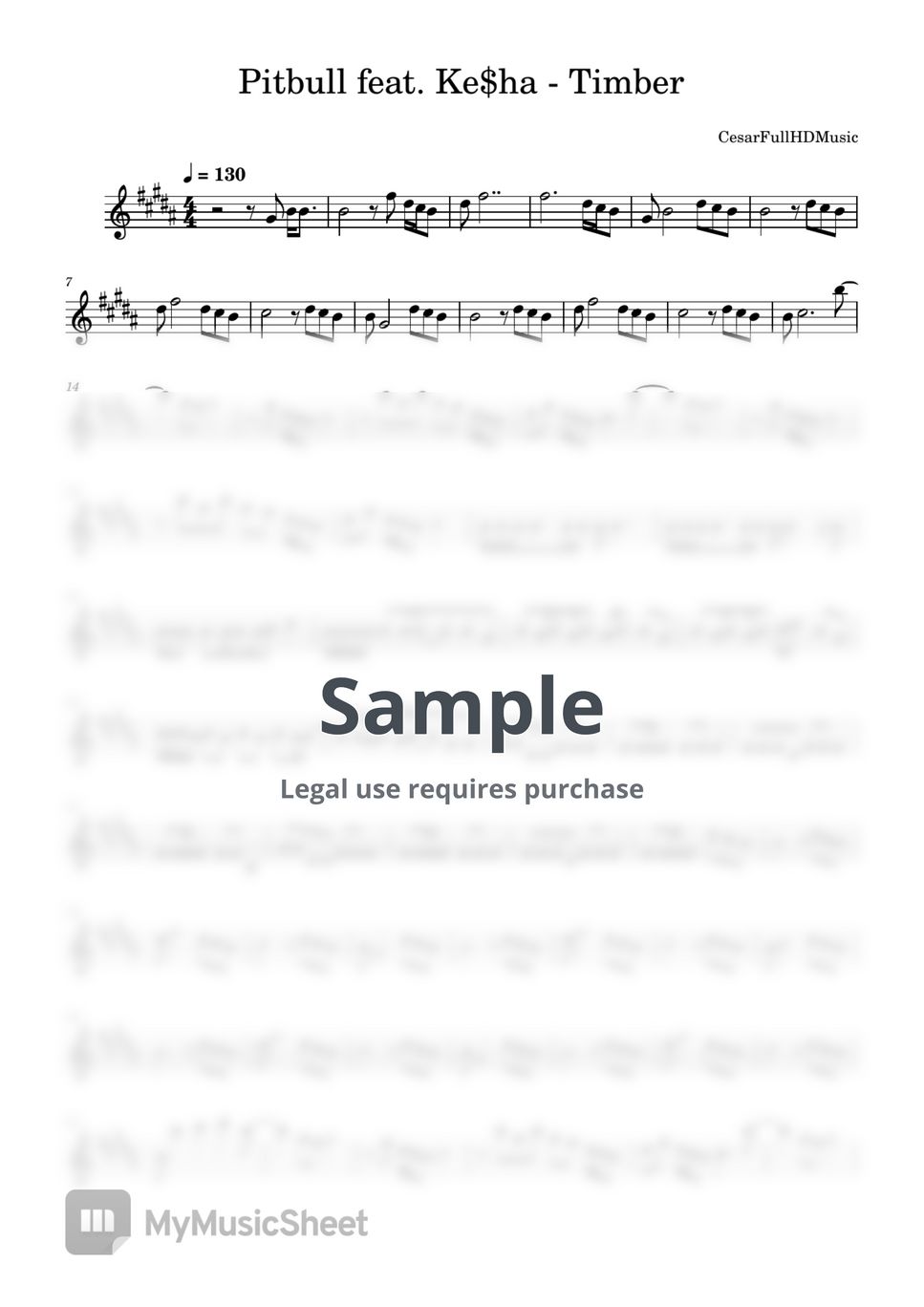 Pitbull feat. Ke$ha - Timber Sheet Music