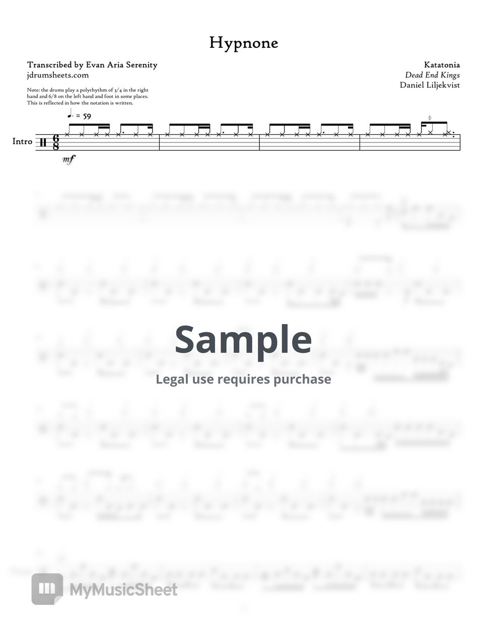 Katatonia - Hypnone Sheets by Jaslow Drum Sheets