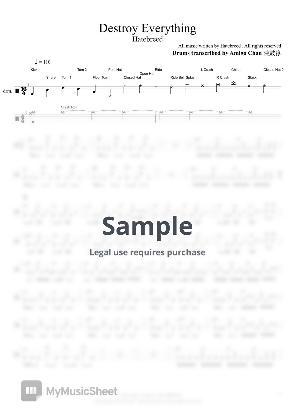 Hatebreed - Destroy Everything Sheets by Amigo Chan 陳鼓淳