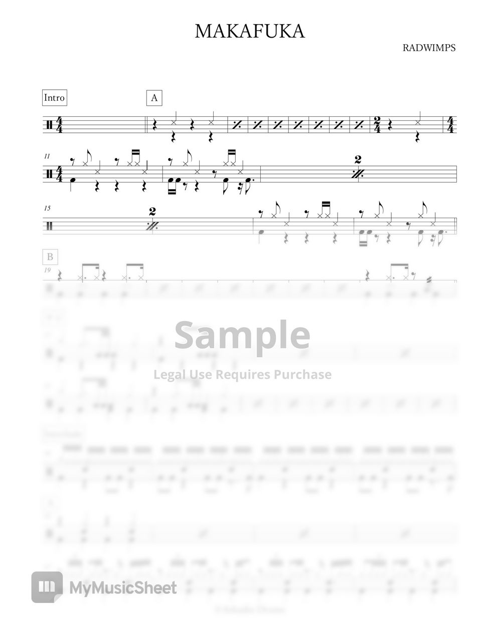 RADWIMPS - MAKAFUKA 악보 by Arkadia Drums