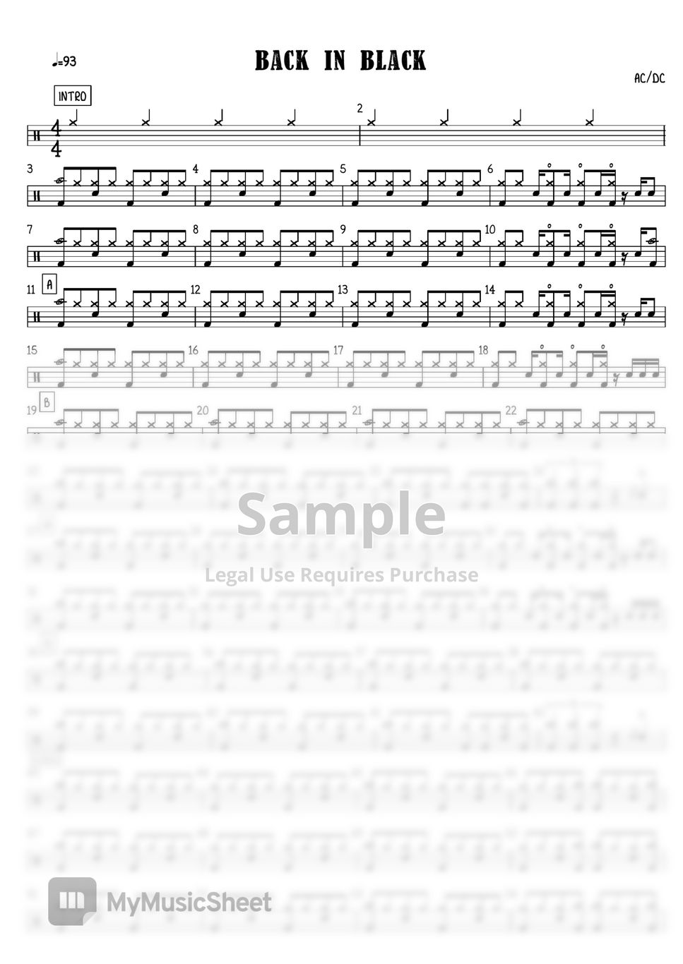 ac/dc - back in black (ac/dc back in black 드럼악보입니다) Sheets by anidrum