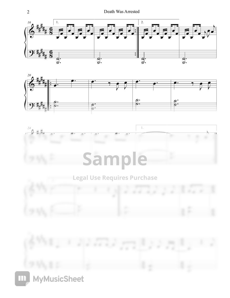 Brandon Coker - Death Was Arrested (Easy Piano) Sheets by Betacustic