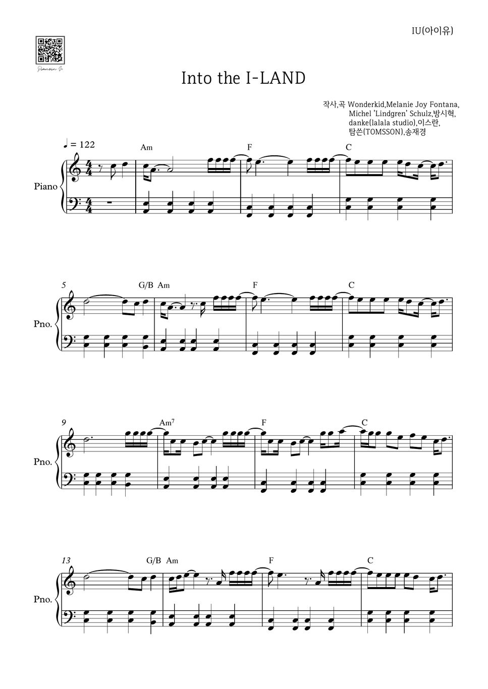 IU(아이유) - Into the I-LAND 악보 by PIANOiNU