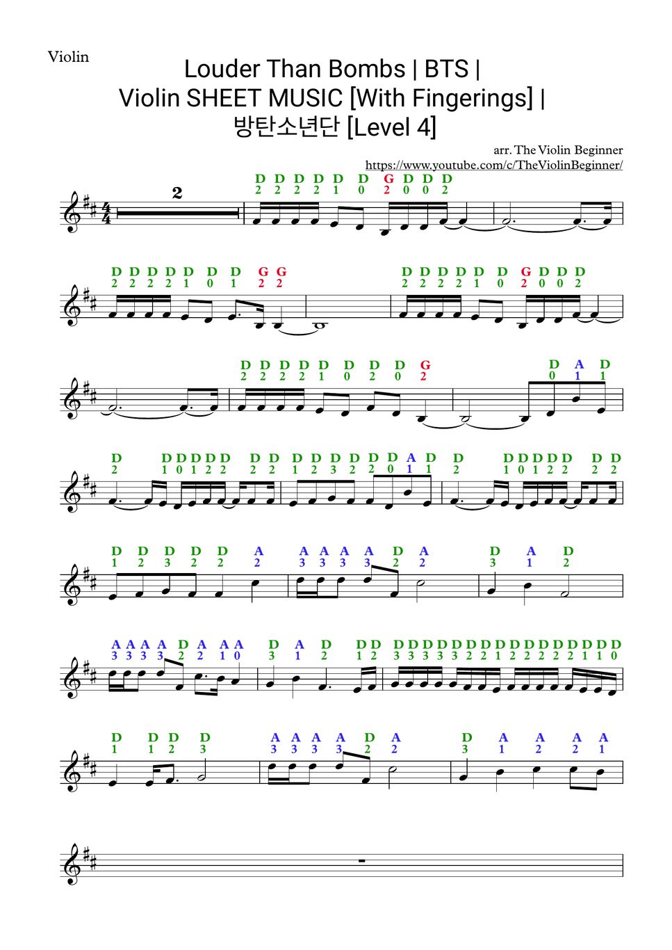 BTS - Louder Than Bombs Sheet by The Violin Beginner