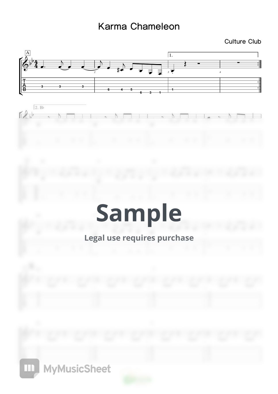 Culture Club - Karma Chamelon Tab + 1staff by 빈사마기타나라