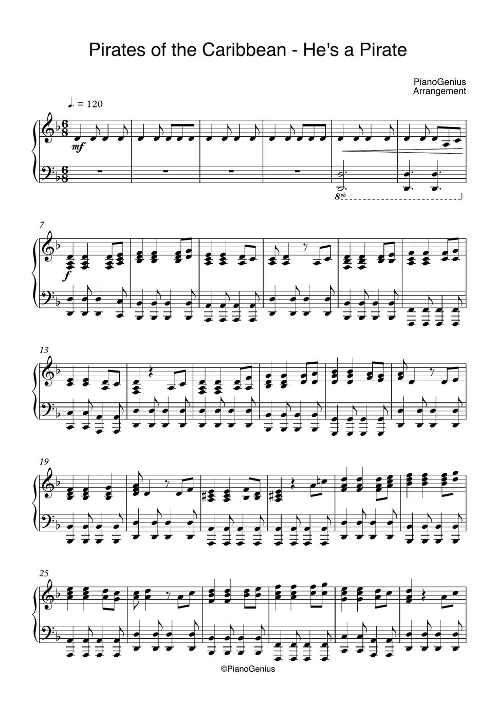 Pirates of the Caribbean - He's a Pirate Spartito by PianoGenius