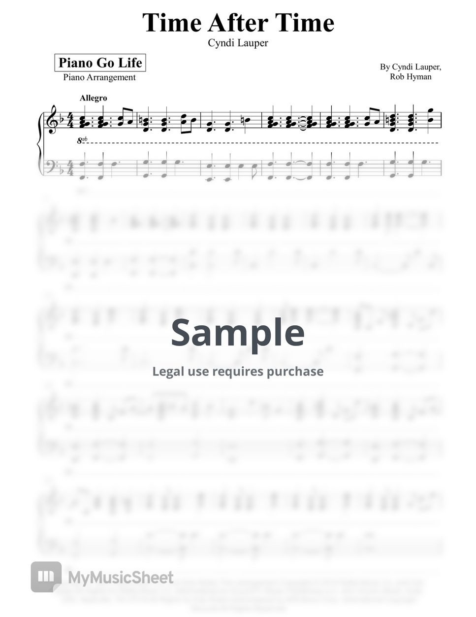 Cyndi Lauper - Time After Time Sheets by Piano Go Life