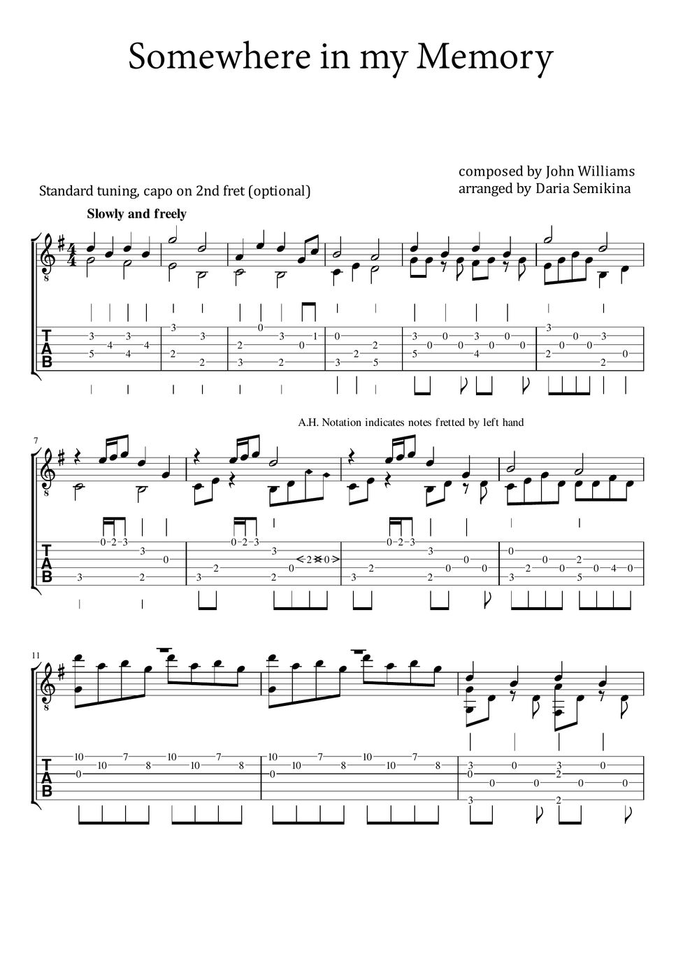 John Williams - Somewhere in My Memory Sheets