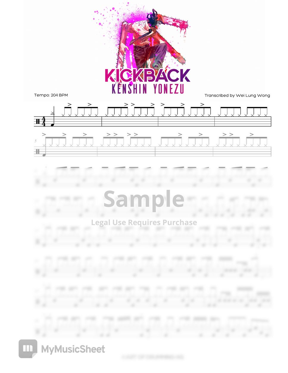 Kenshin Yonezu - Kick back (Chainsaw Man) 악보 by Wei Lung Wong