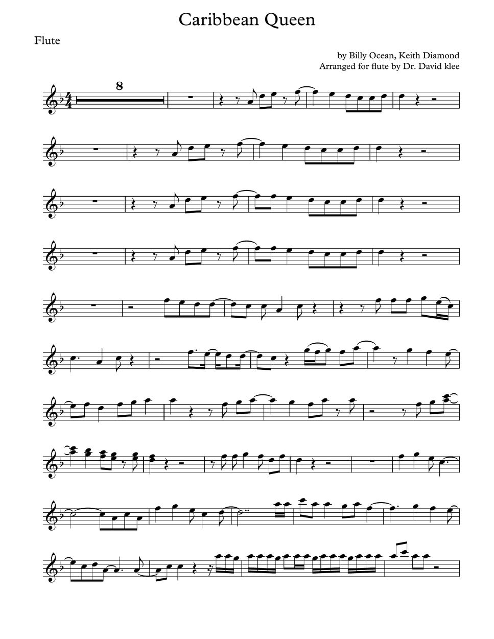 Billy Ocean - Caribbean Queen Sheet by Dr. David Klee