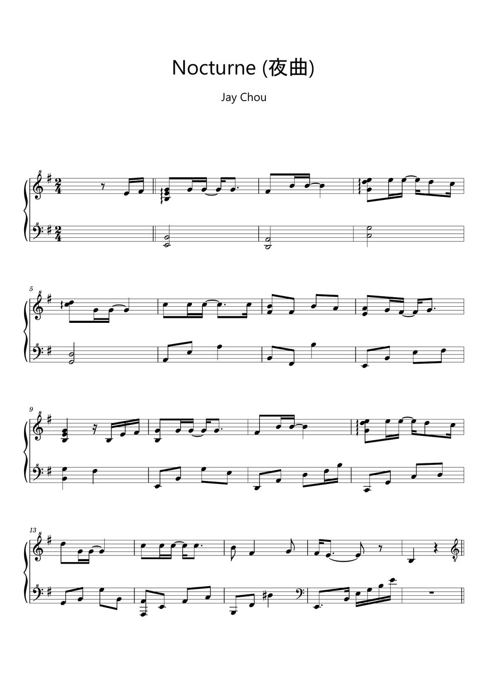 周杰倫 (Jay Chou) - Nocturne (Ye Qu 夜曲) (Sheet Music, MIDI,) Notenblatt by sayu