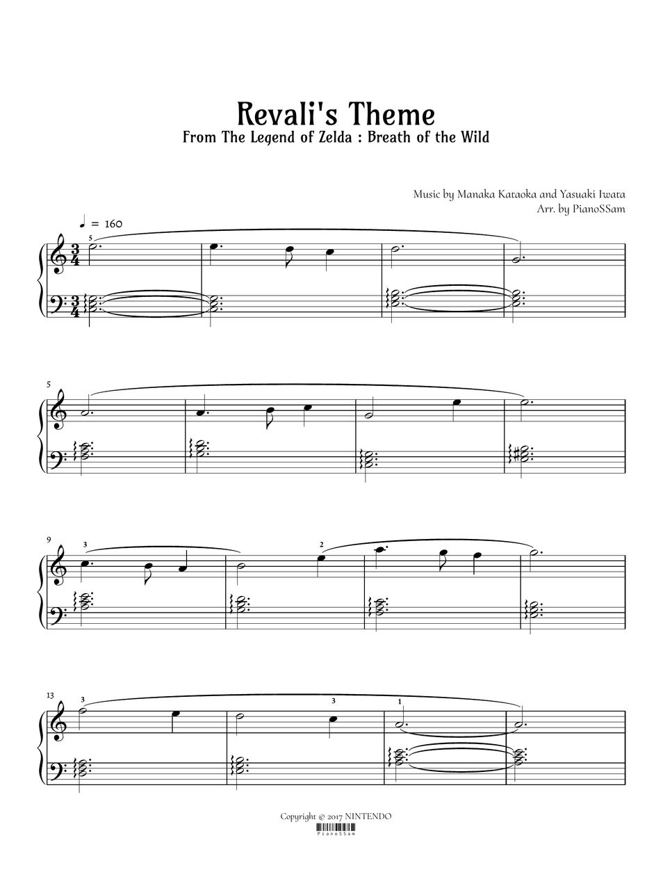 Manaka Kataoka - Revali's Theme (Legend of Zelda: Breath of the Wild) Sheet Music by PianoSSam