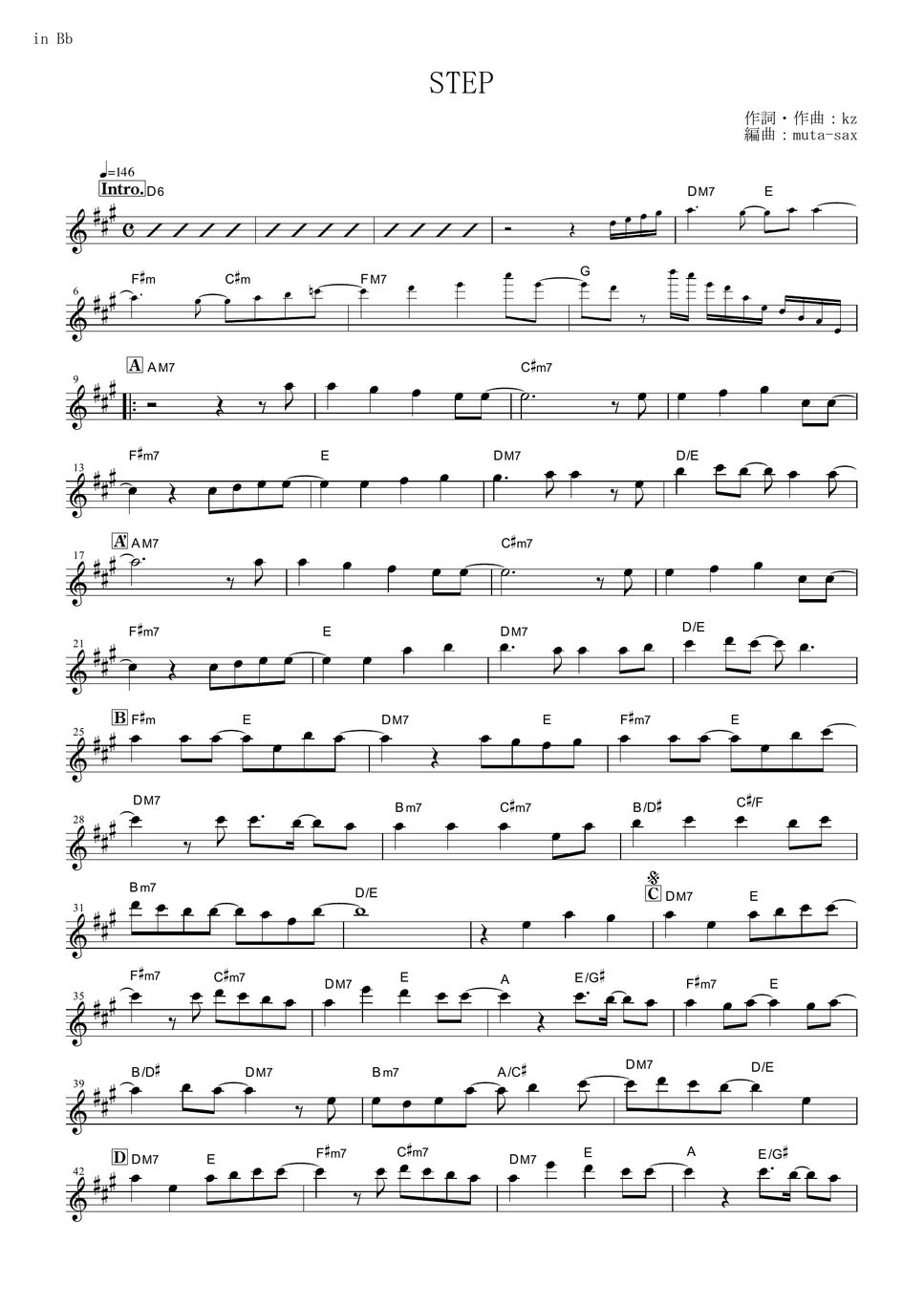 ClariS - STEP (Nisekoi: False Love / in Bb) Partition musicale by muta-sax