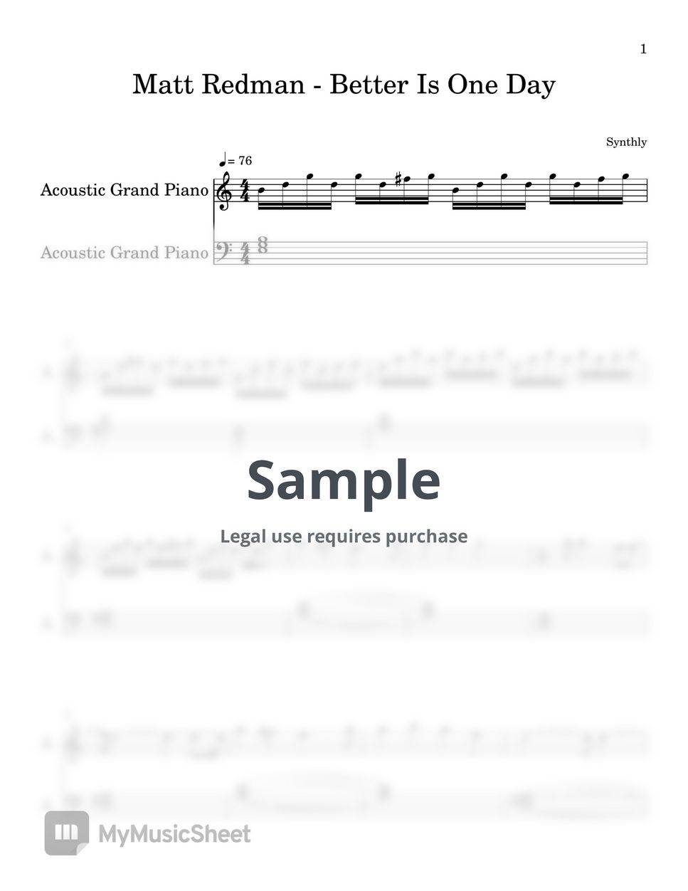 Matt Redman - Better Is One Day (EASY PIANO SHEET) Sheets by Synthly