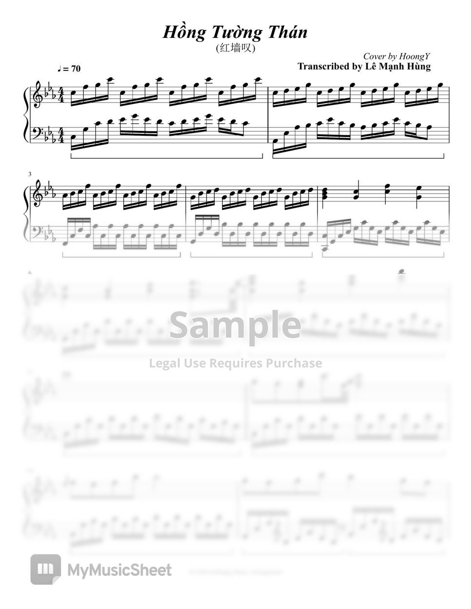 Cover by hoongy - HỒNG TƯỜNG THÁN (红墙叹) (Transcribed) 악보 by Le Manh Hung
