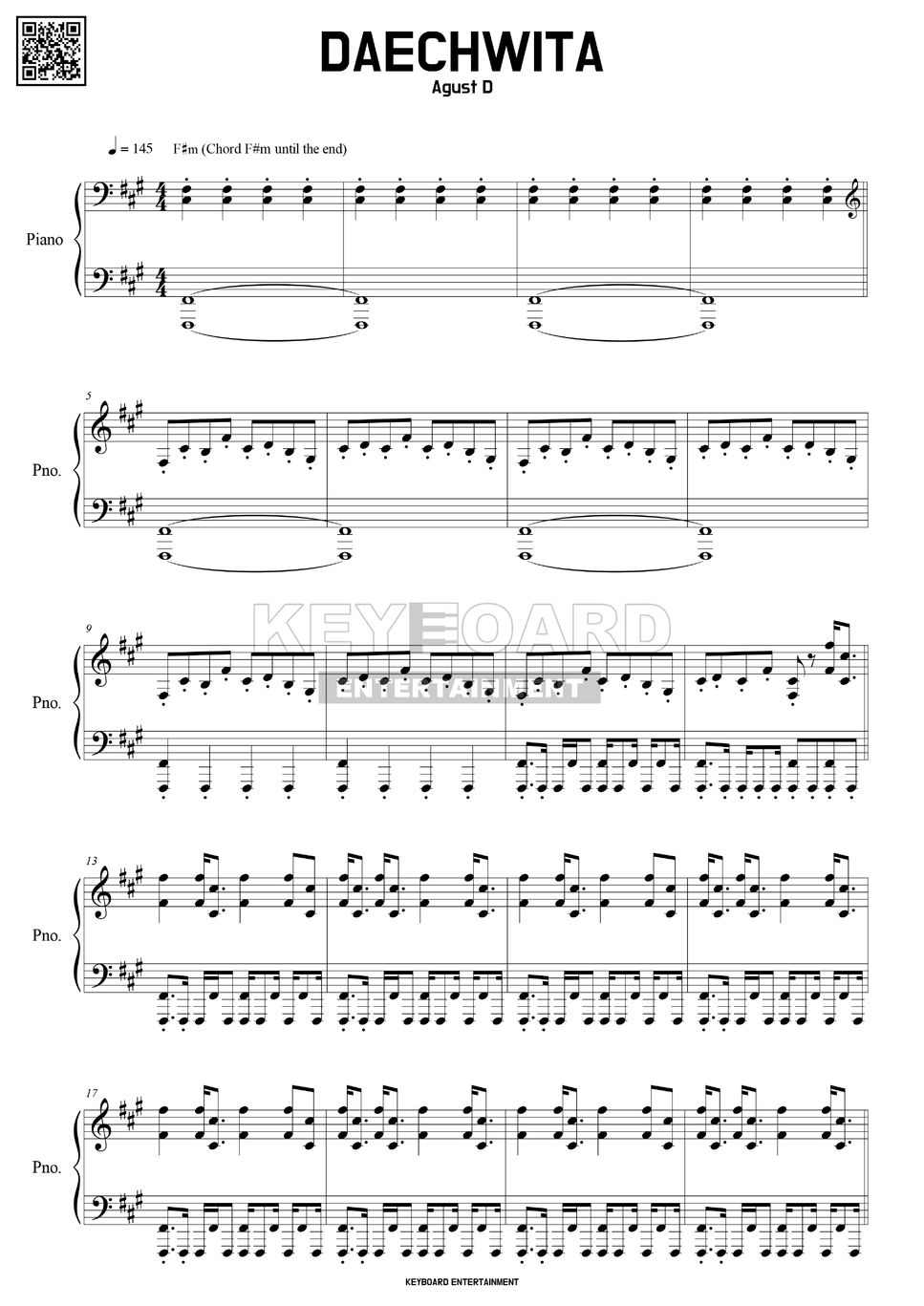Agust D (어거스트 디) - Daechwita (대취타) 악보 by KEYBOARD ENTERTAINMENT