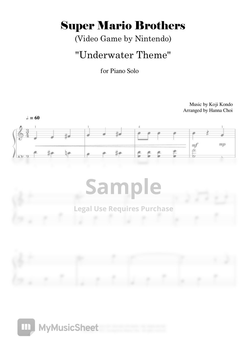 Koji Kondo - Super Mario Bros. "underwater theme" 슈퍼마리오 게임뮤직 (Piano ...