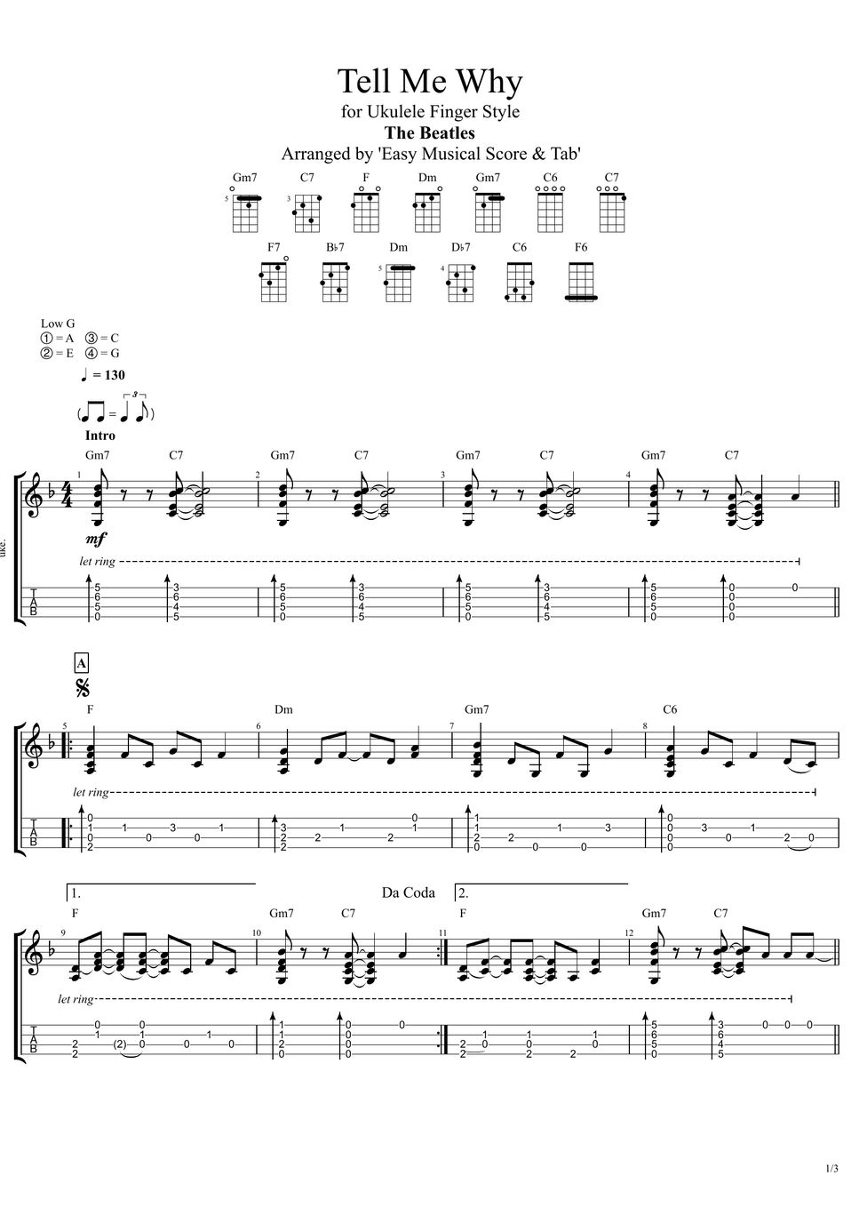 The Beatles - Tell Me Why ((Low G Tuning)) Sheets by Easy Musical Score ...