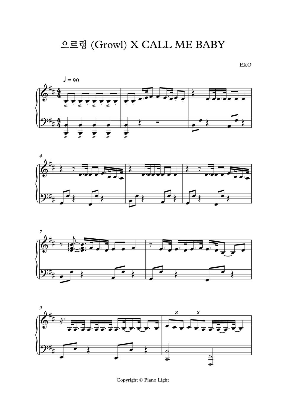 EXO - 으르렁 (Growl) X CALL ME BABY Mashup⎥ Piano Light 악보 by Piano Light