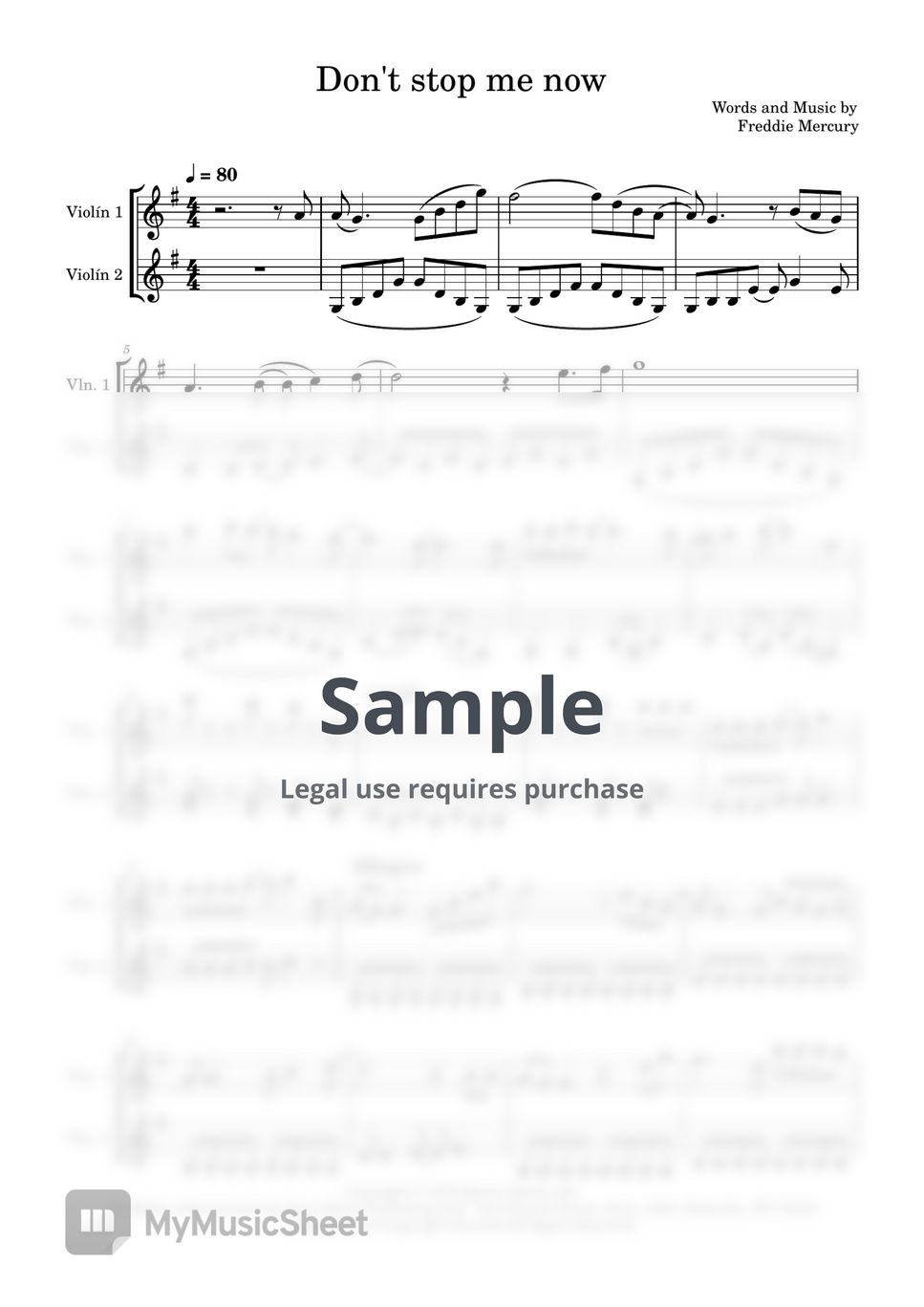 Queen - Don’t Stop me Now (Violin Duet) Sheets by Estreguin