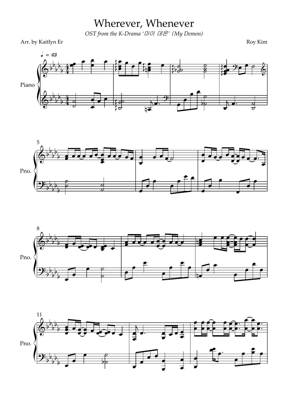 Roy Kim - Wherever, Whenever Sheets by Kaitlyn E