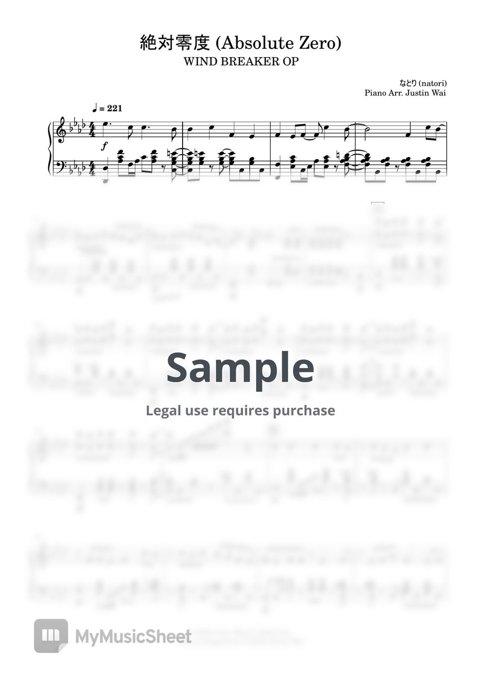 Natori - Absolute Zero (Zettai Reido) Sheet Music by Justin Wai