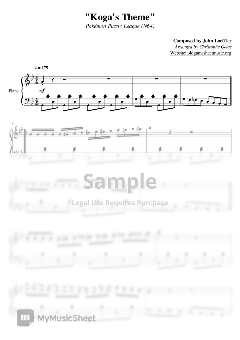 Pokémon Puzzle League (N64) - Koga's Theme 악보 by Christophe Gelas