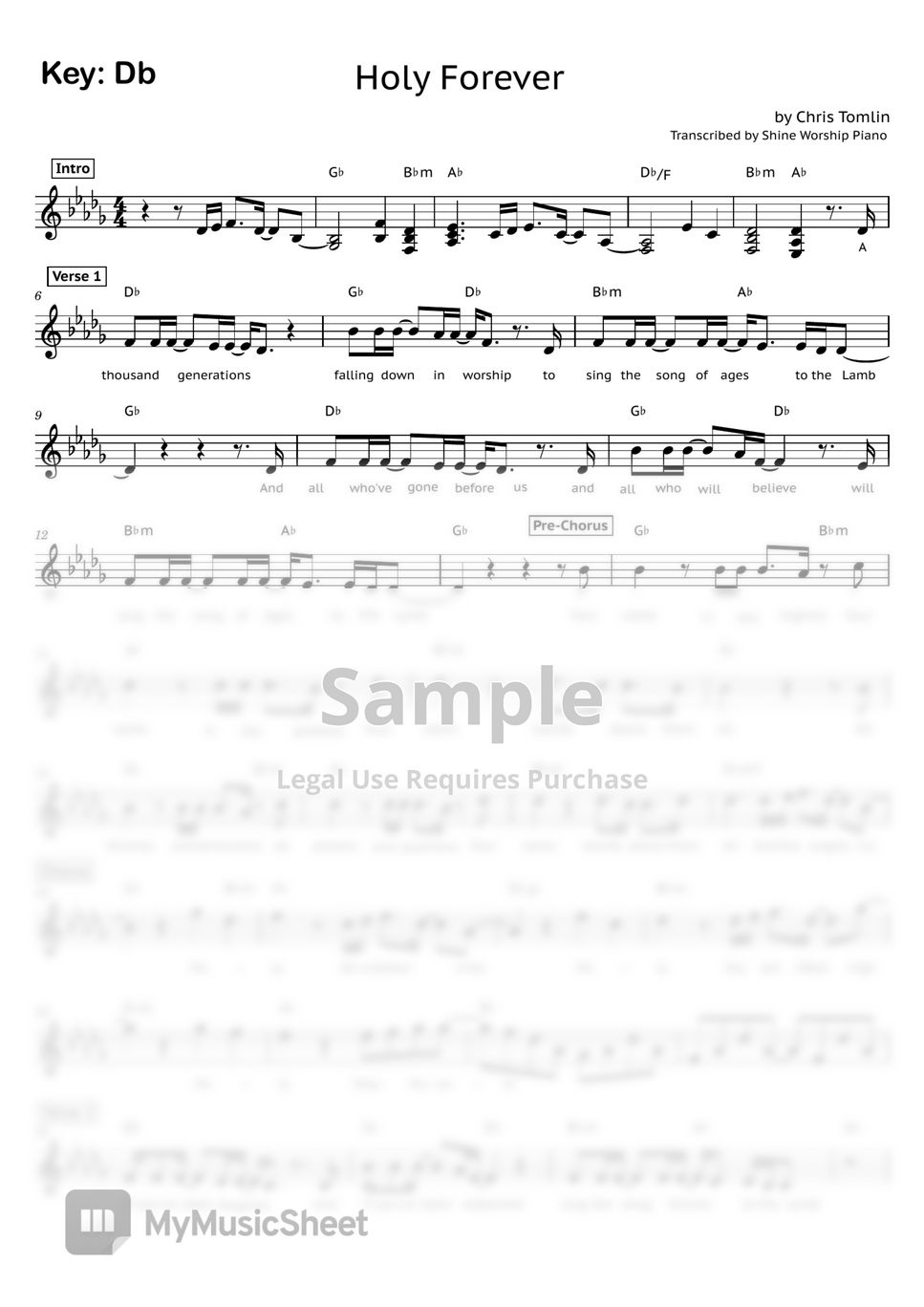 Chris Tomlin Holy Forever Sheets By Shine Worship Piano