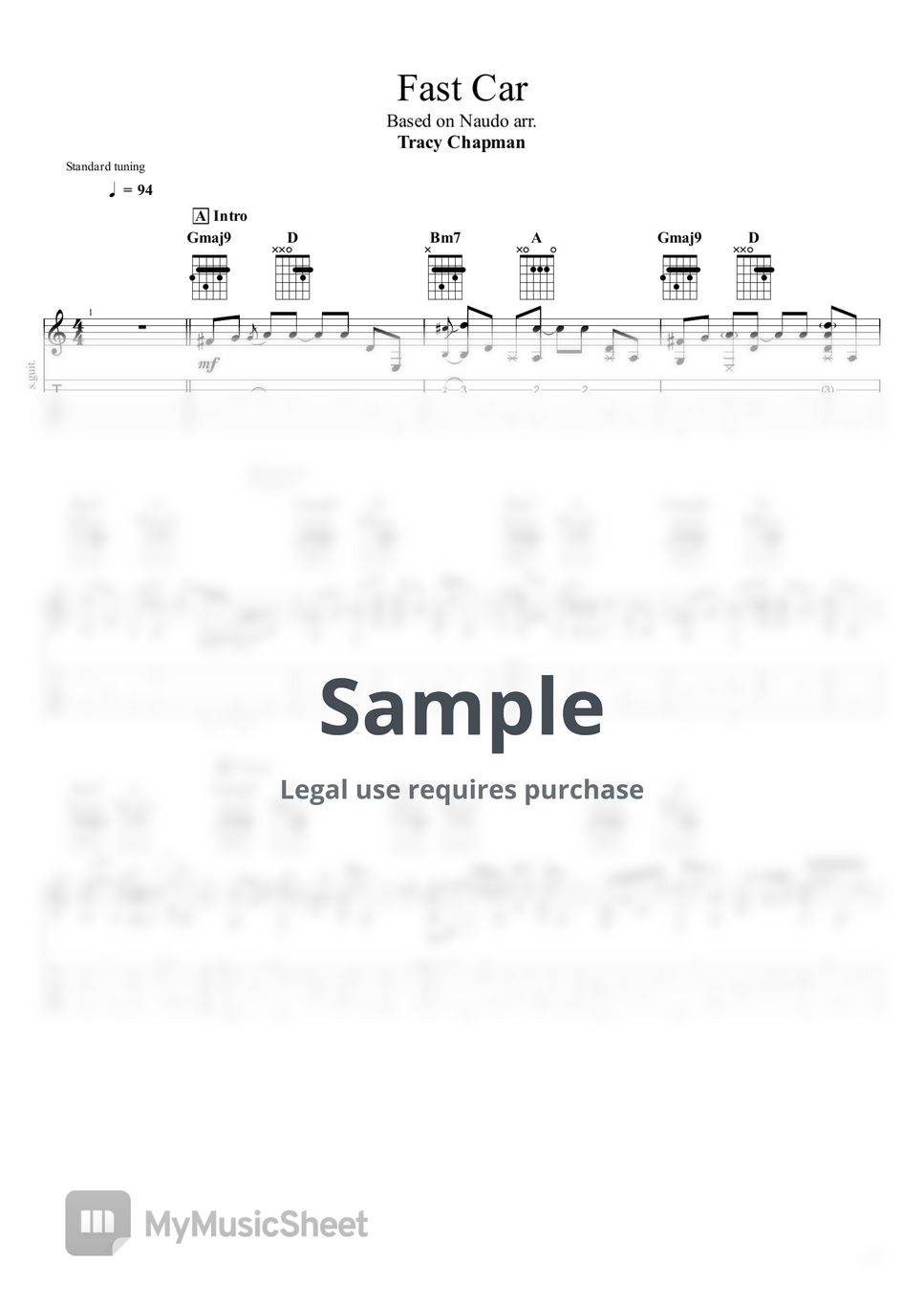 Tracy Chapman - Fast Car Sheets by APaws