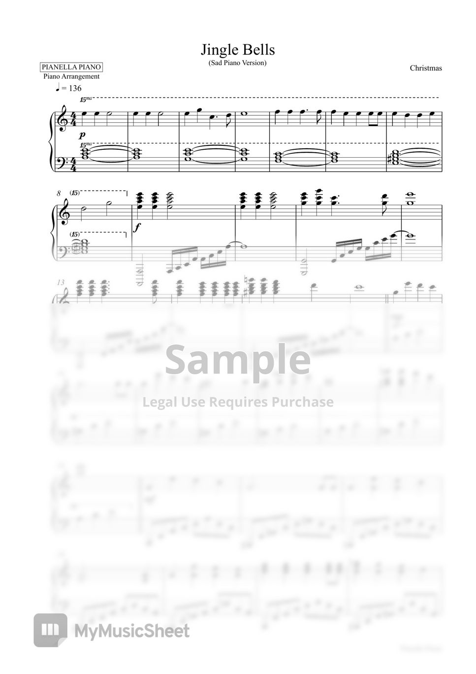 Christmas - SAD JINGLE BELLS (Piano Sheet) Hoja by Pianella Piano
