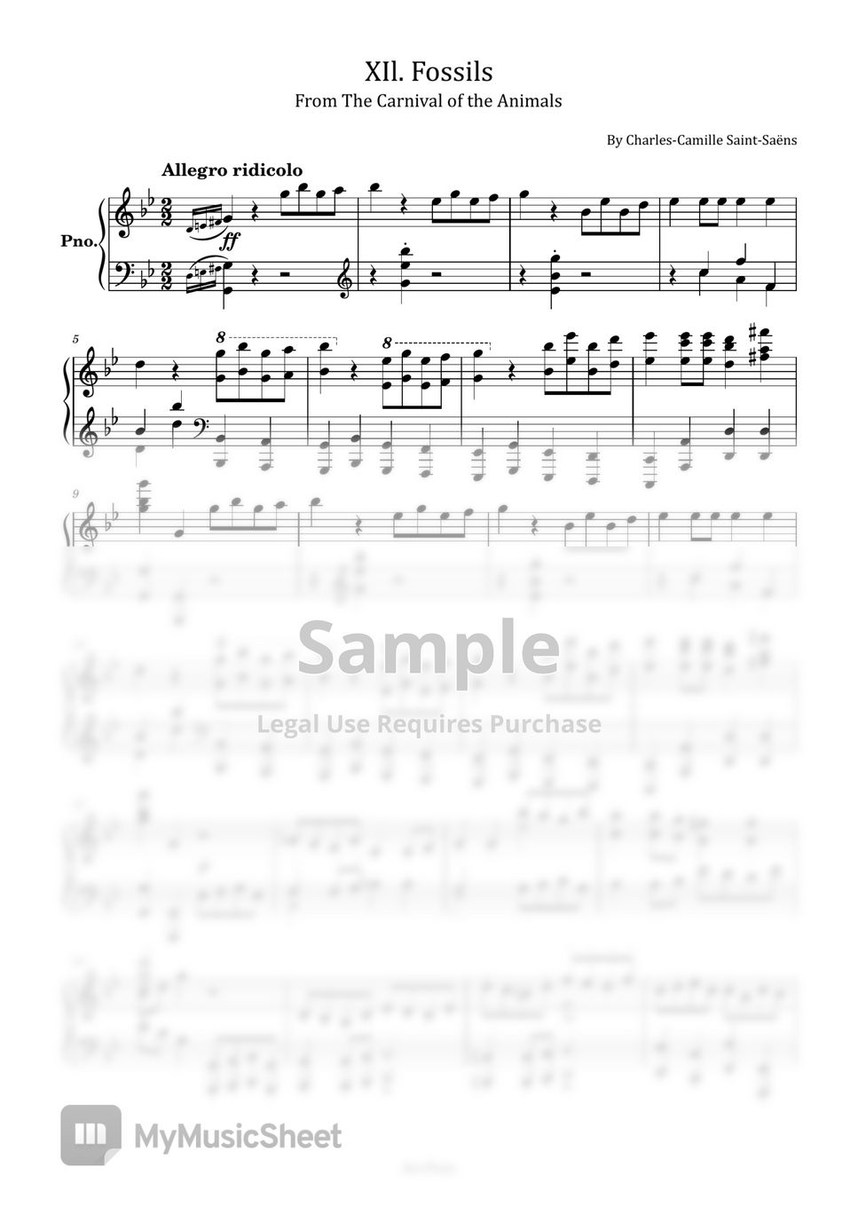 Saint-Saëns - XIl. Fossils - From The Carnival of the Animals (For Piano Solo) 악보 by poon