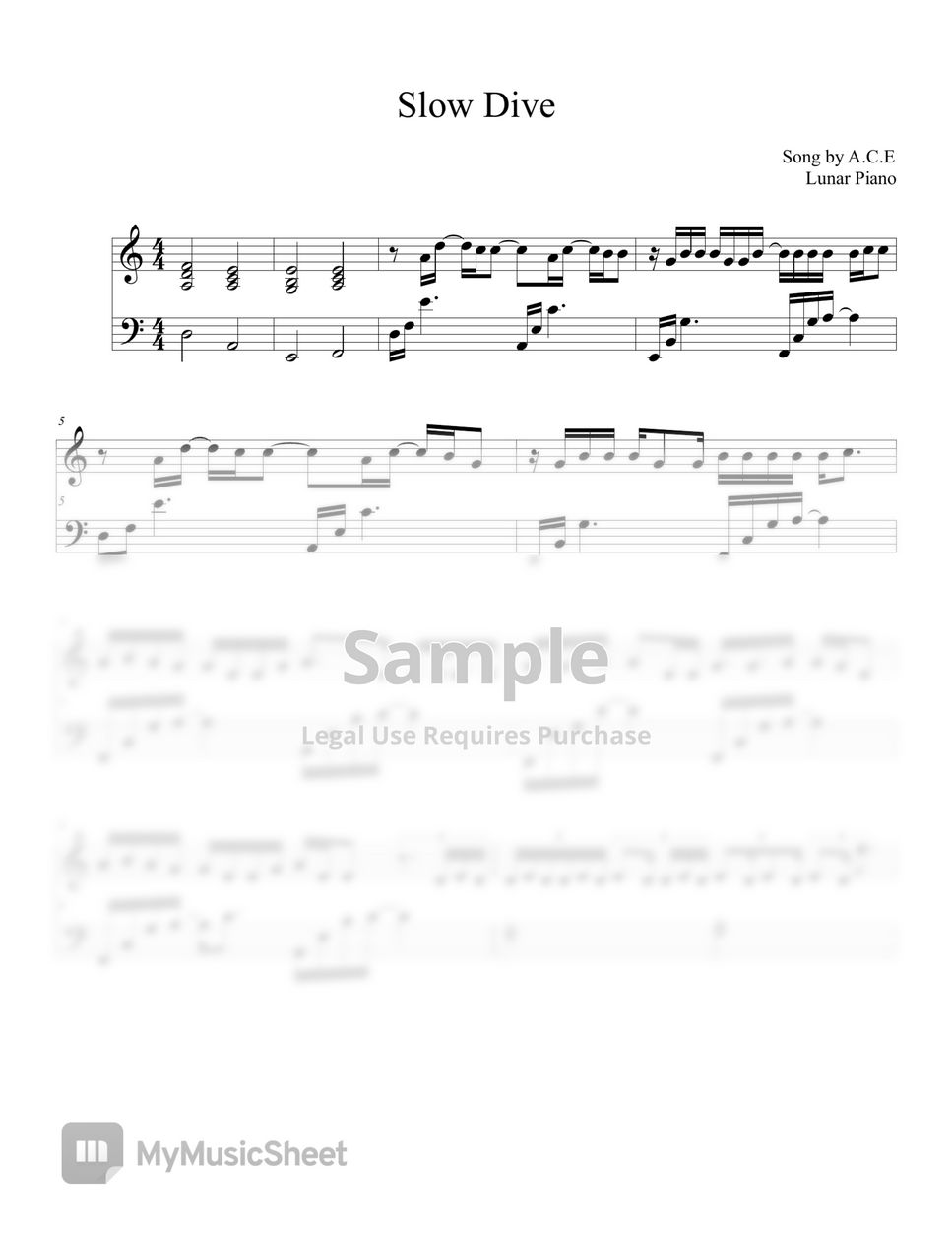 A.C.E - Slow Dive Sheet Music by Lunar Piano