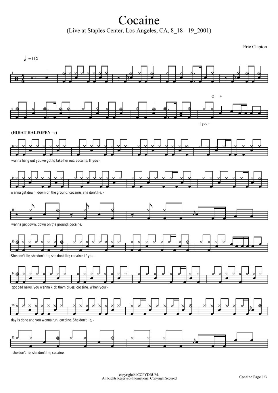 Eric Clapton - Cocaine Sheets by COPYDRUM