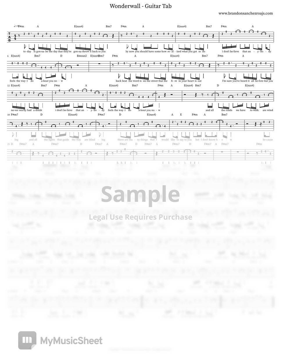BSR - WonderWall - Guitar Tab 악보