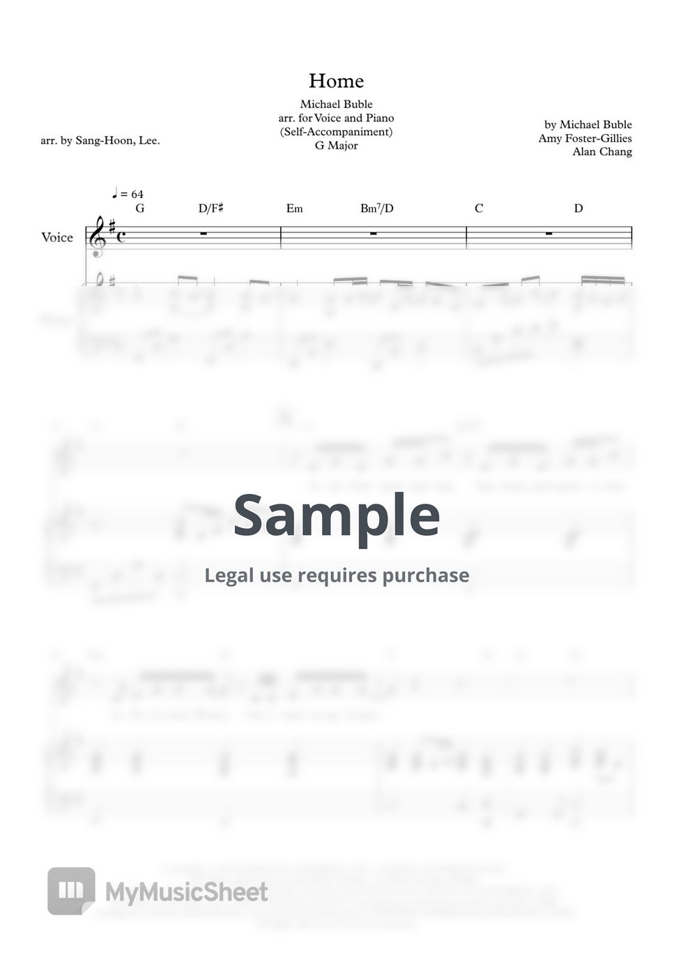 Michael Buble - Home (arr. for a Voice and a Piano) Sheet Music by Sang ...