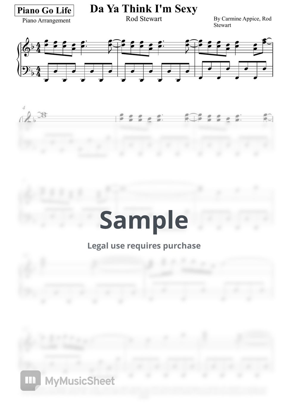 Rod Stewart - Da Ya Think I'm Sexy Sheet Music by Piano Go Life